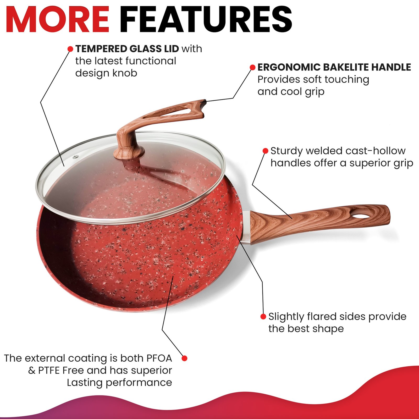 10 Inch Red Frying Pan With Special Lid Deluxe Copper Granite Stone Coating 10 Inch Red Frying Pan With Special Lid Deluxe Copper Granite Stone Coating